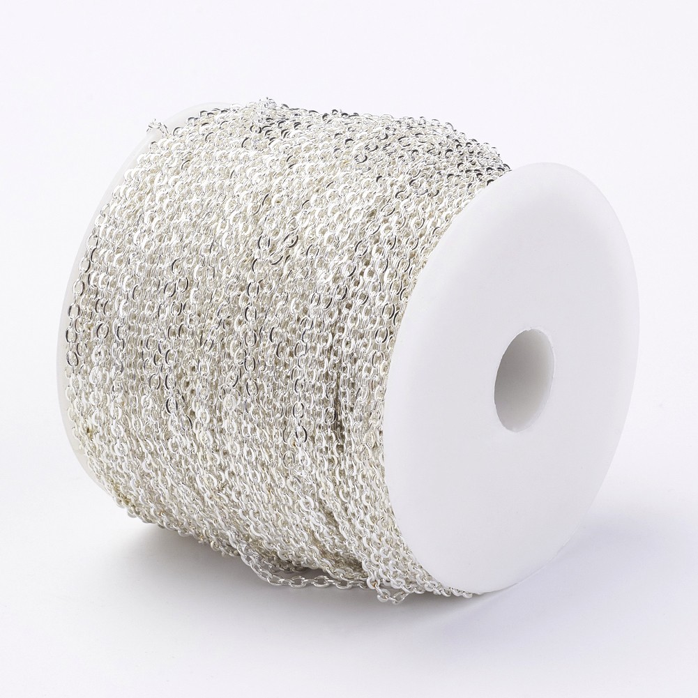 100m/Roll Silver Color Oval Cross Chains Cable Chains Jewelry Making ...