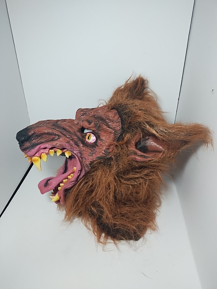 Vintage Realistic Fur Latex Scary Werewolf Wolf Halloween Mask Brown ...