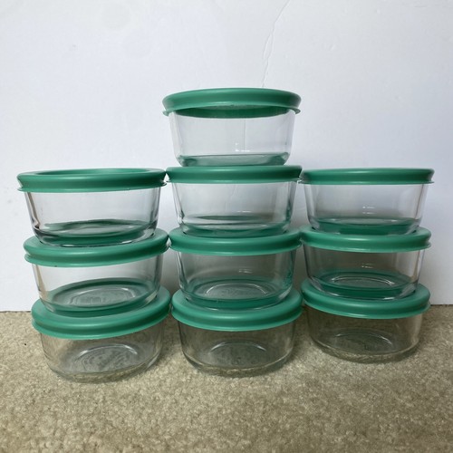 Set of 10 Pyrex Clear Glass 1-Cup Storage Bowl Container 7202 Green ...