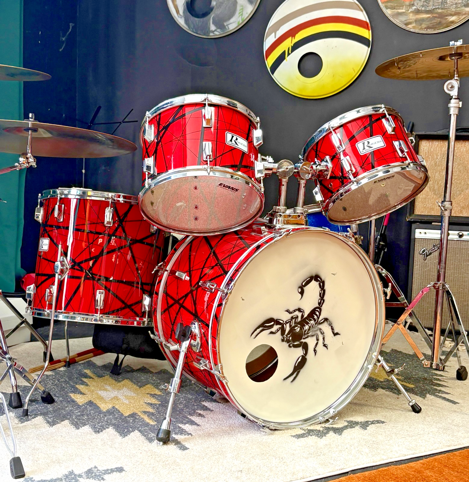 Vintage Rogers Drum Kit '83 - Custom Painted Scorpion Kick Head - | eBay