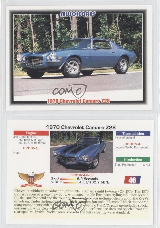 1992 Collect-A-Card Musclecars 1970 Chevrolet Camaro Z28 #46 3a3 | eBay
