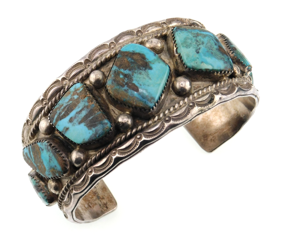 Navajo Edward Becenti Stamped 925 Sterling Silver & Turquoise Wide Cuff ...