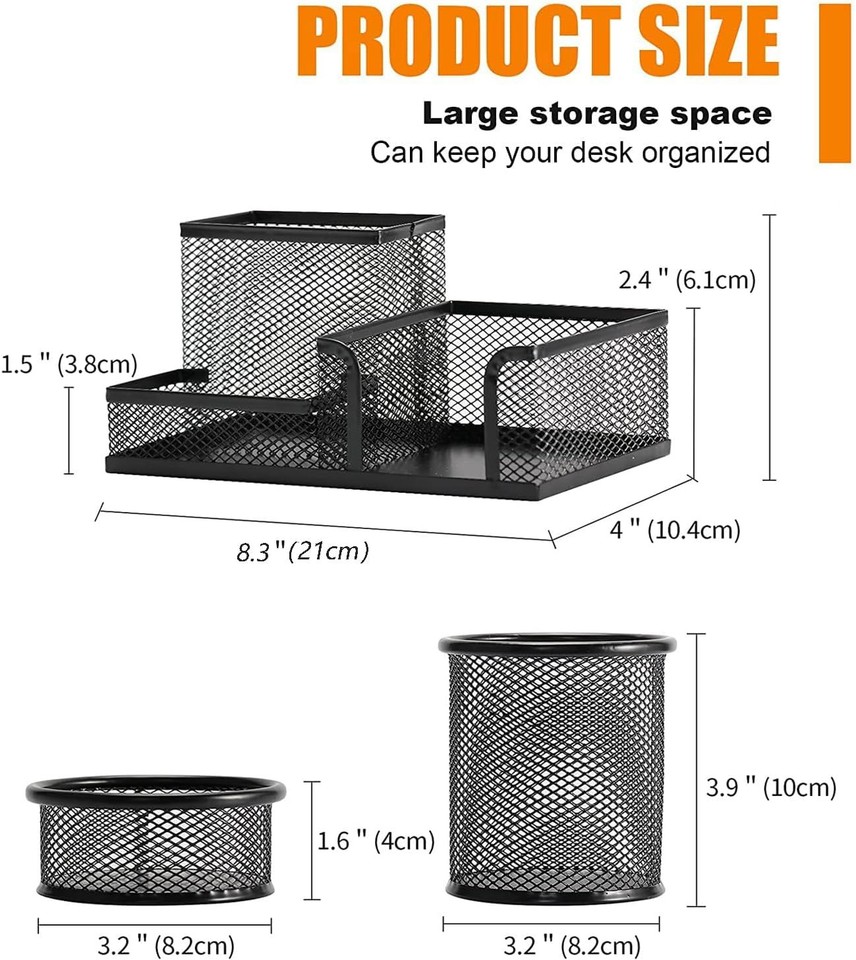 Pen Holder for Desk, Desk Organizers Set-3 Compartments Mesh Rectangle, Black | eBay