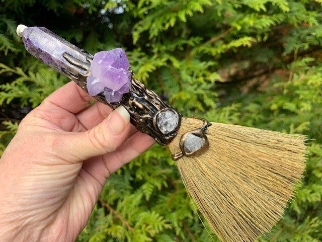 7" Carved Quartz Healing Wand With Amethyst,Crystal Wand,Healing Wand ...