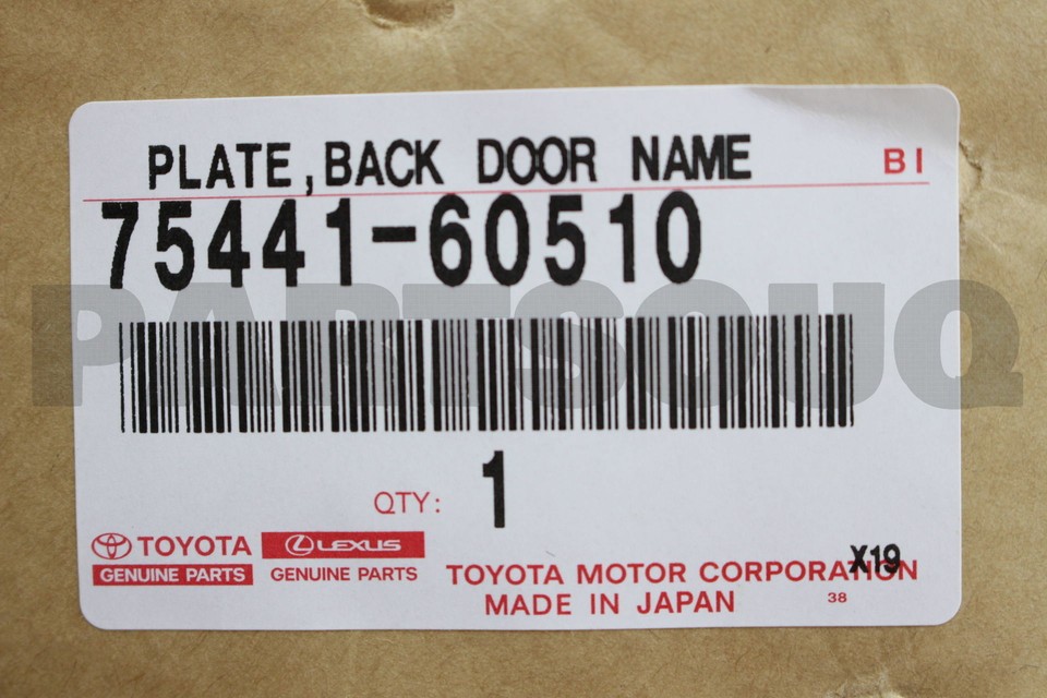 7544160510 Genuine Toyota PLATE, BACK DOOR NAME, NO.3 75441-60510 | eBay