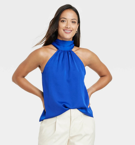 A New Day Satin Royal Blue Halter Tie Back Blouse Top Tank XS NEW ...