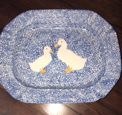 Designcraft Blue & White Spongeware Spatter DUCK 16 x 13 Platter USA ...
