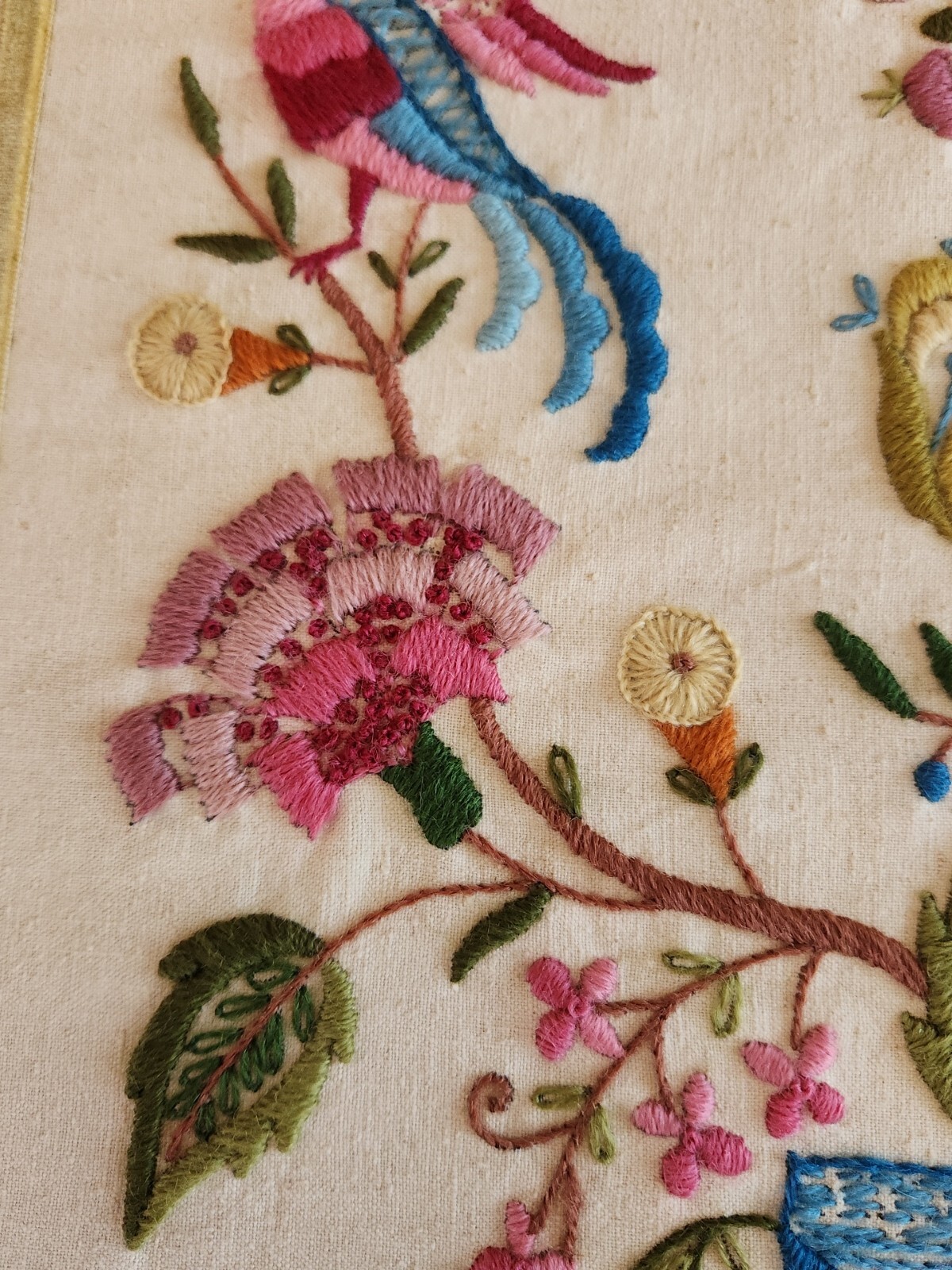 Vntg Hand Stitched Floral Crewel Embroidered Tapestry 15" X 19 1/2 ...