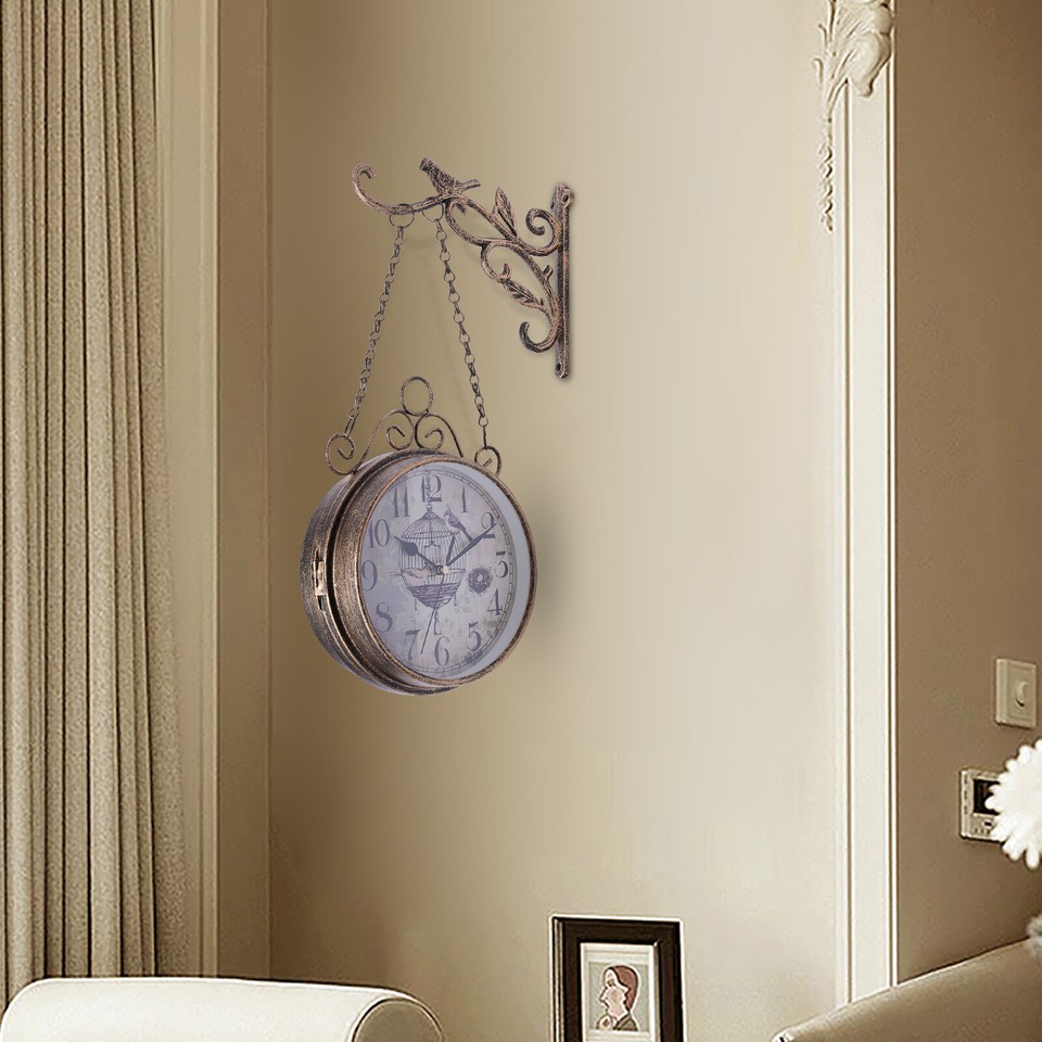 Double Sided Wall Clock Vintage Metal Clock European Style Hanging ...