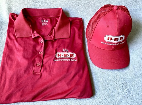 HEB Texas Grocery Store Polo Shirt & Hat Ladies Sz 3X Embroidered 2 PC ...
