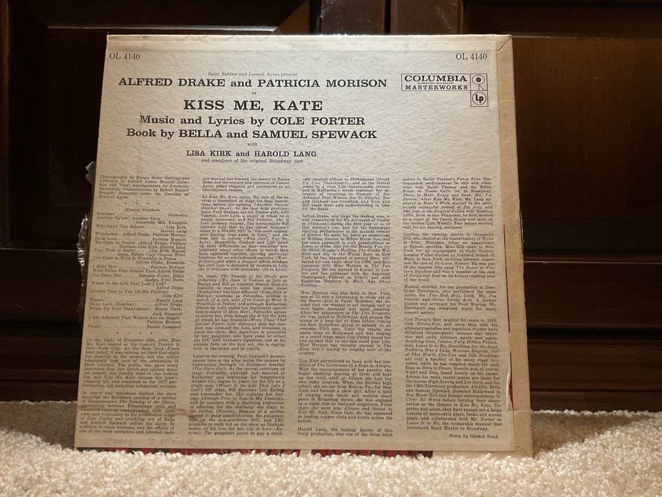 ALFRED DRAKE/PATRICIA MORISON Kiss Me, Kate 1967 Vinyl LP Columbia OL ...