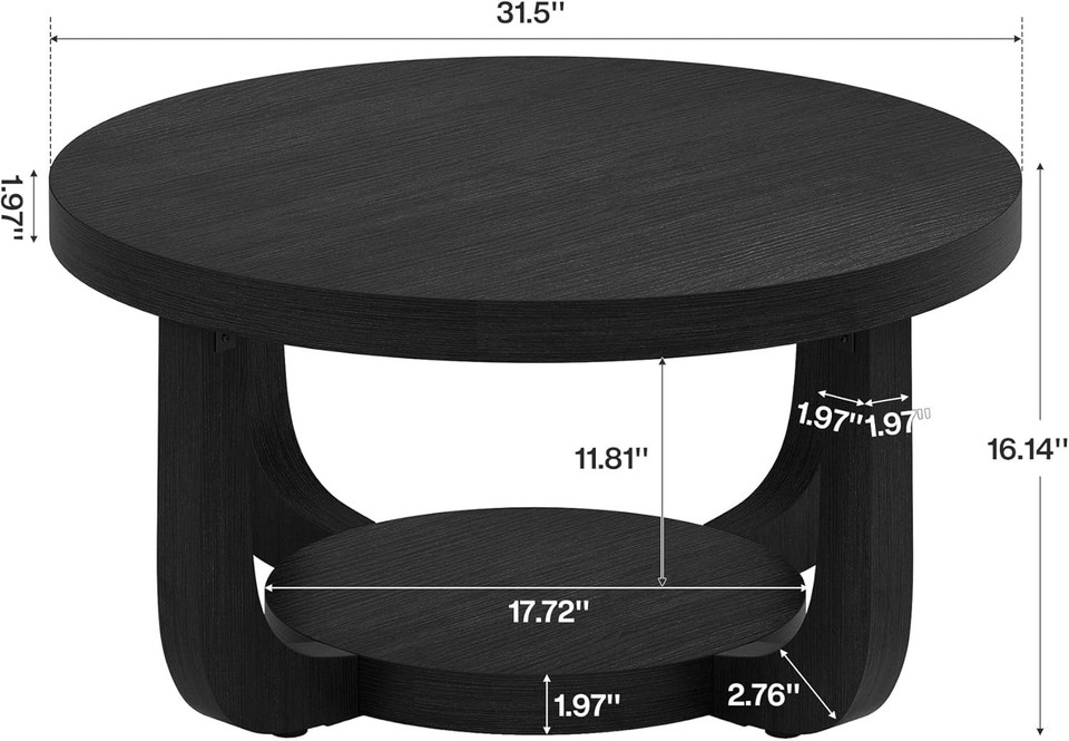 2-Tier Round Coffee Table, Wooden Circle Accent Center Tea Table for ...