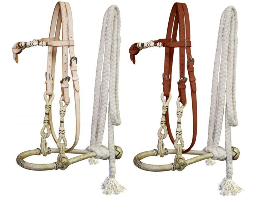 Bitless Bridle For Training SHOWMAN Leather Rawhide Braided Bosal ...