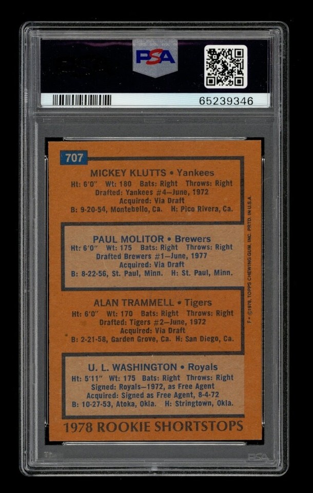 1978 Topps Set-Break #707 Paul Molitor Alan Trammell PSA 7 NM | eBay
