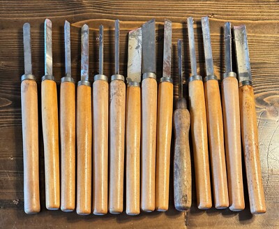 14 Unmarked Wood Turning Chisels Gouges Wood Lathe most 14" long AMT | eBay