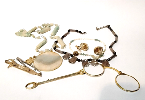 Vintage Costume Jewelry Lot Necklaces Tie Bars Lorgnette Cufflinks etc ...
