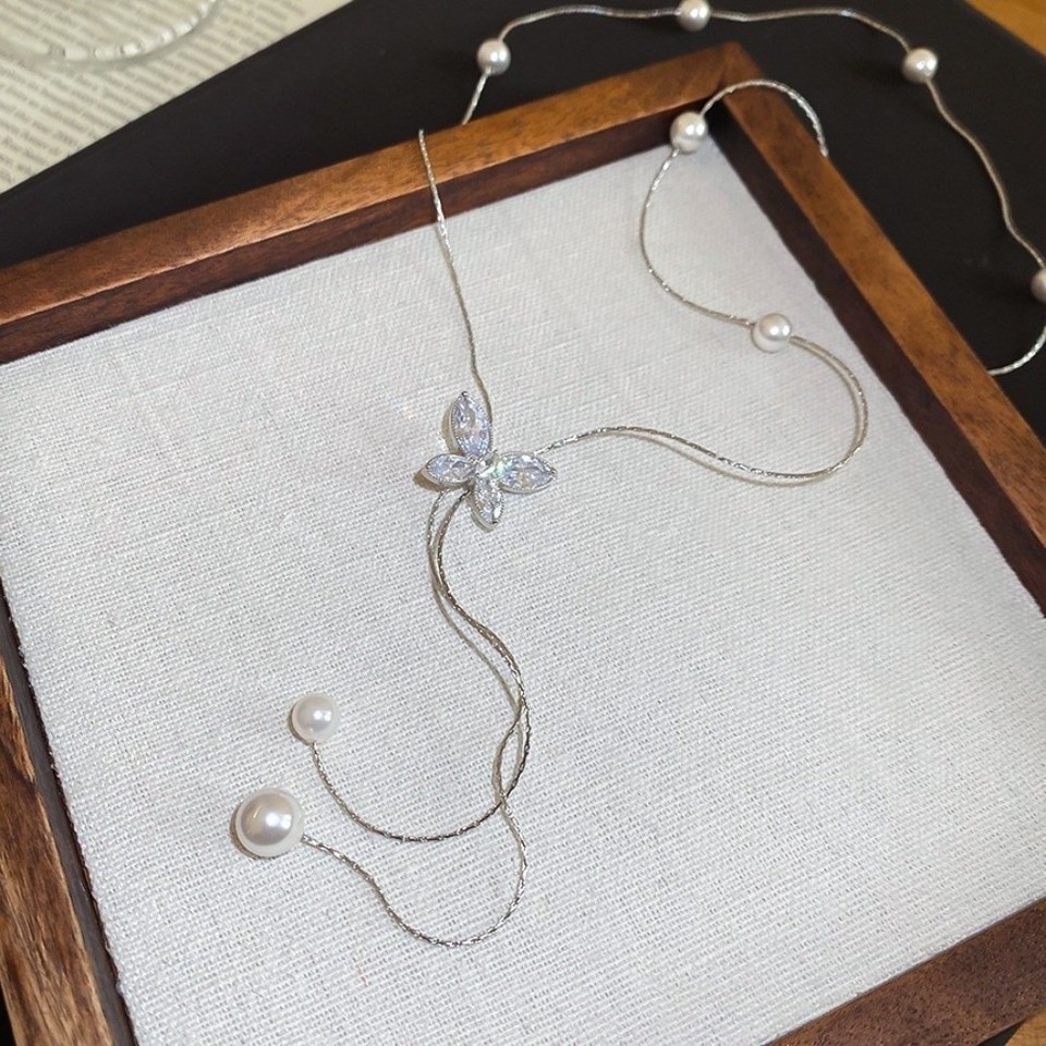 Flower Butterfly Necklace Metal Chain Tassel Collarbone Chain Gift ...