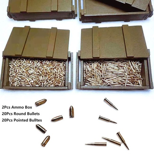2Pcs 1/6 Weapon Box Ammo Case + 40Pcs Gun Bullets Model Action Figure ...