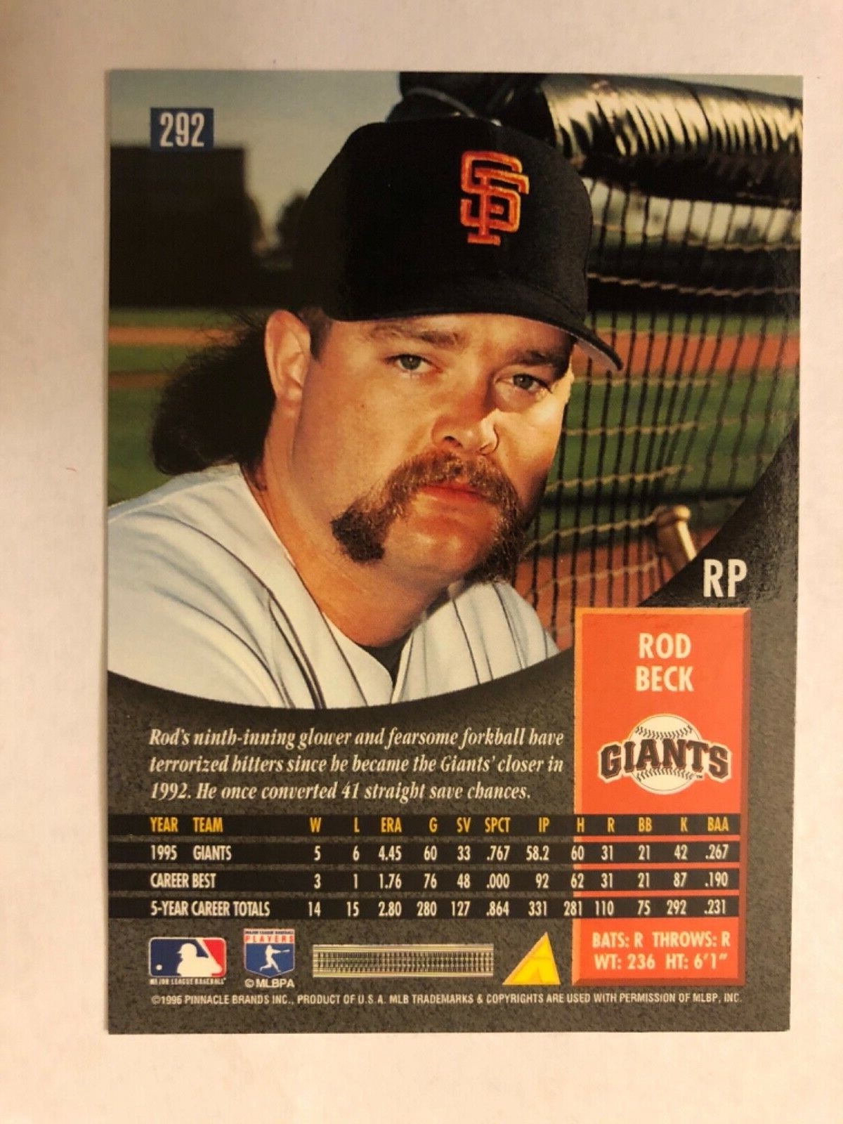 1996 Pinnacle - #292 Rod Beck for sale online | eBay