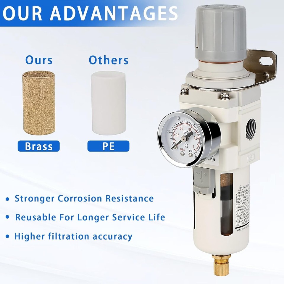 puli AW3000-03, 3/8'' NPT Air Compressor Filter Air Pressure Regulator ...