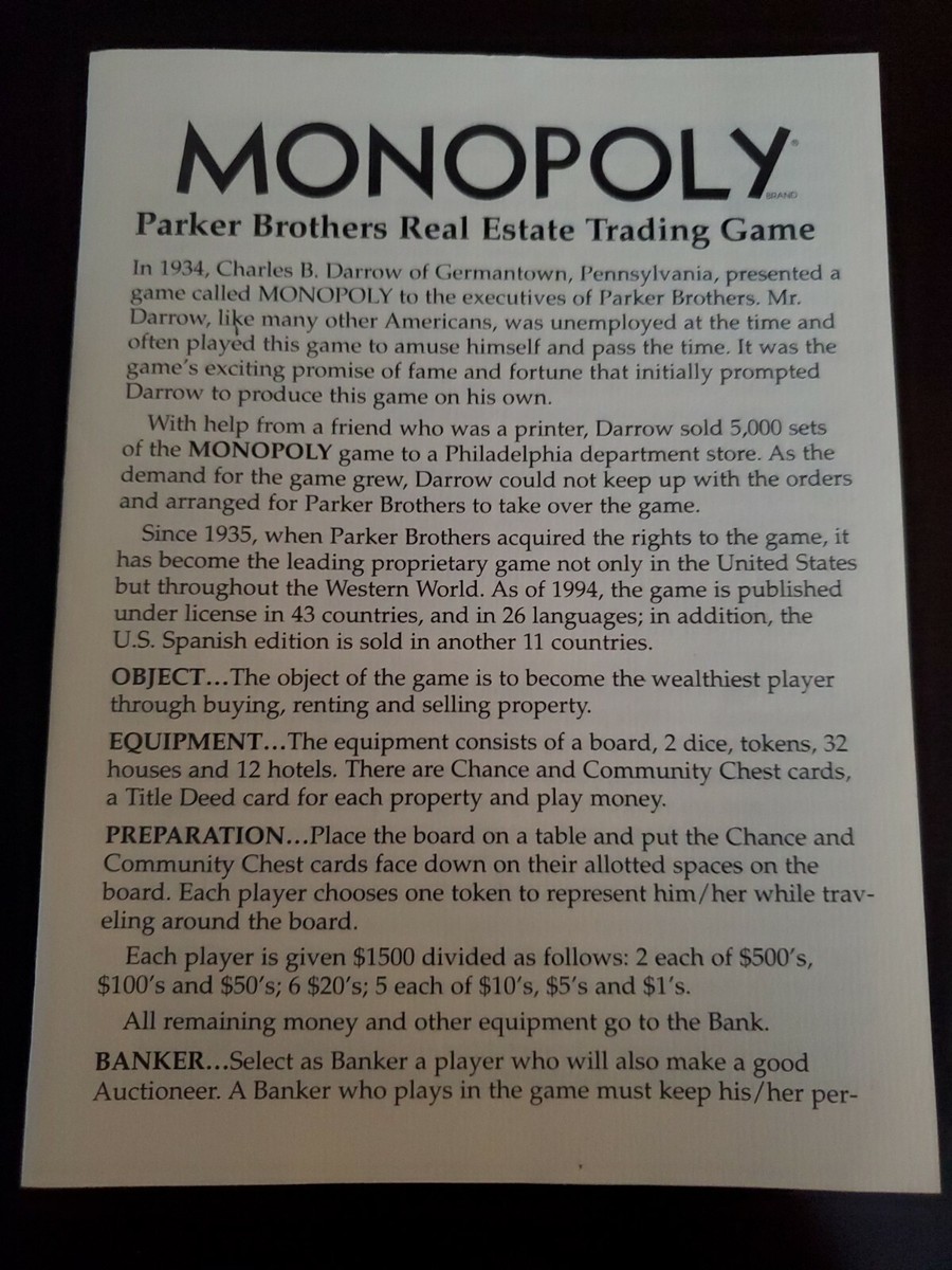 Original Monopoly Rules Monopoly Board Game Vintage Edition Linen Box