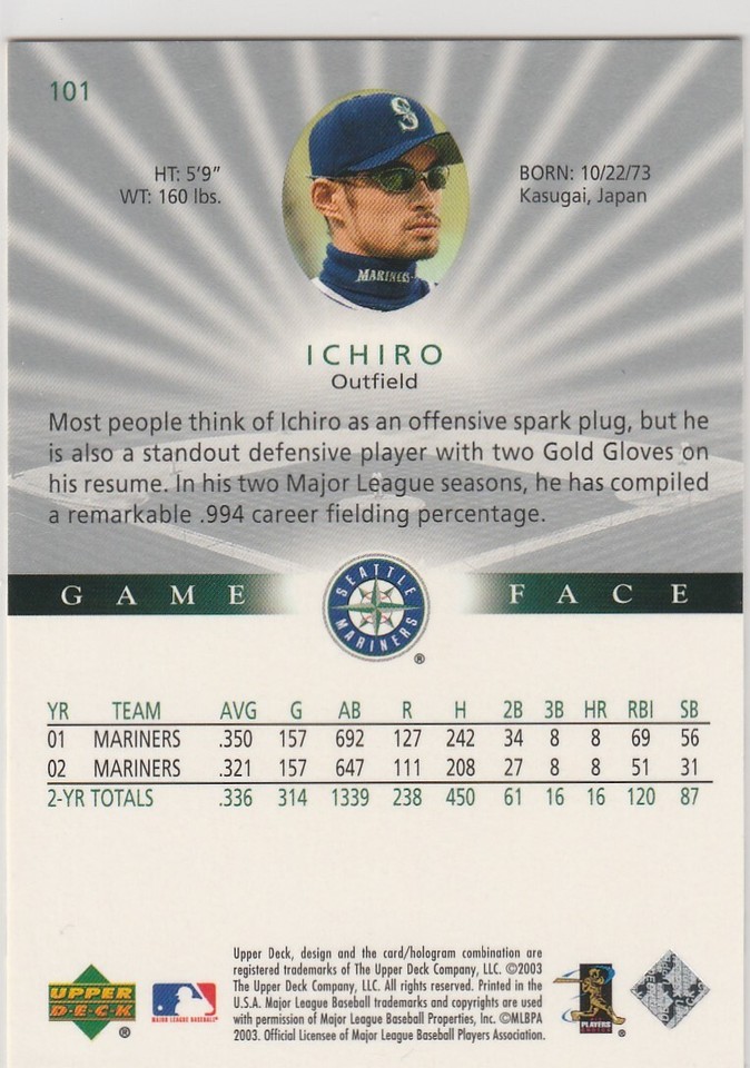 2003Upper Deck Game Face #101 Ichiro Suzuki SP 041-D | eBay
