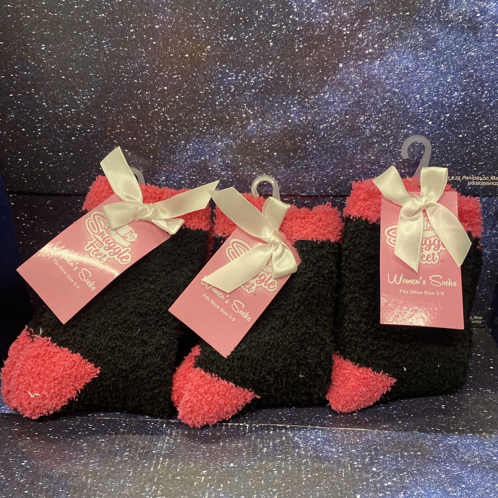 3 X Snuggle Feet Womens - Black & Pink Soft Cozy & Warm Fuzzy Socks ...