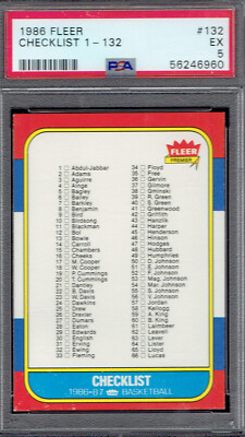 1986 Fleer 132 Checklist 1-132. PSA 5 EX. (5624-C). | eBay