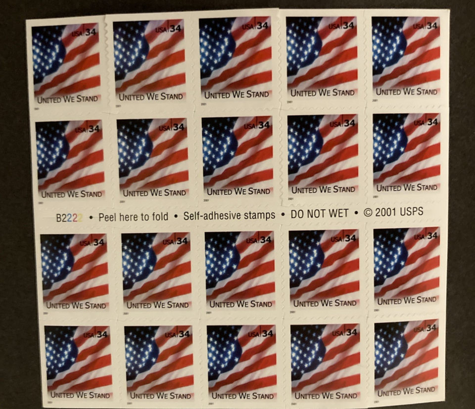 USPS Scott # 3549 AMERICAN FLAG " UNITED WE STAND " Twenty, 34cent ...