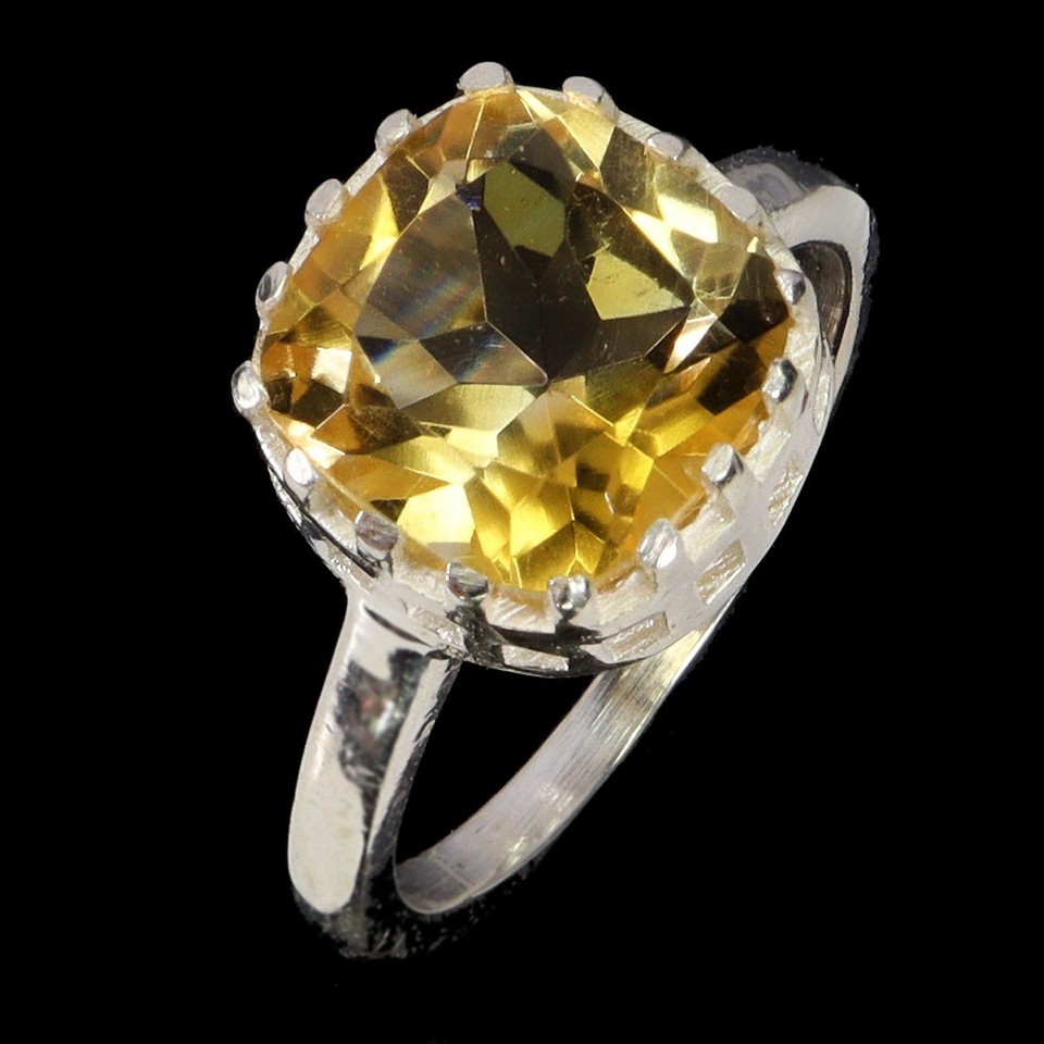 925 Sterling Silver Ring Cushion Citrine 10mm Natural Gemstone Jewelry ...