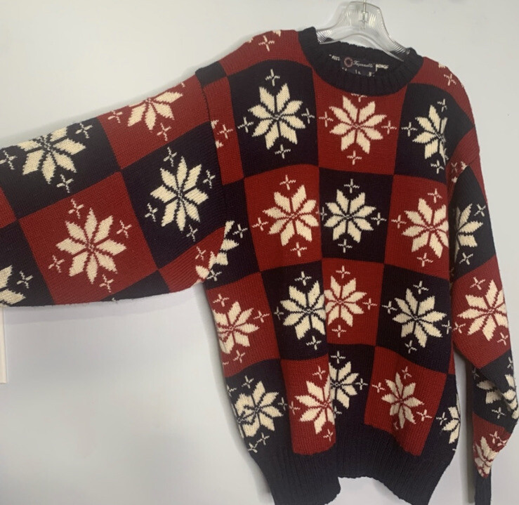 Faconnable Men’s Red White Blue 100% Wool Crew Neck Fairisle Nordic ...