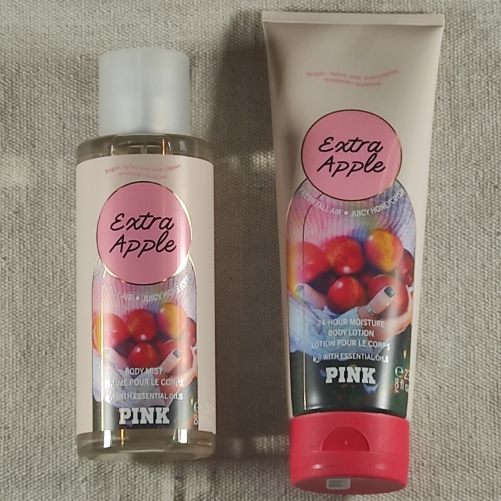 Victoria's Secret Pink Extra Apple Body Mist 8.4 oz & Lotion 8 oz Set ...