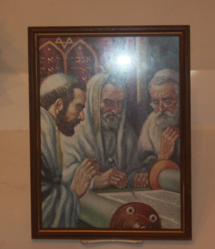 Vintage Jewish Judaism Framed Print Men reading TORAH 12x9 inches | eBay
