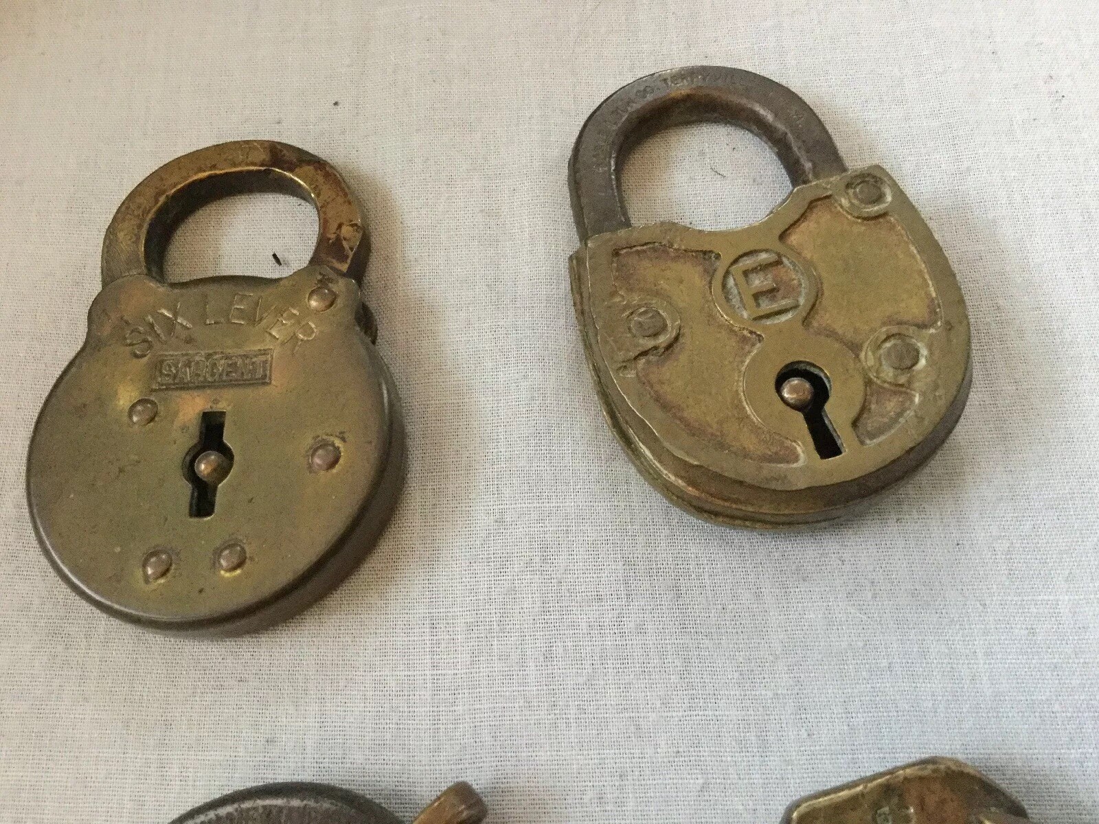4 Vintage Brass Padlocks Antique Pad Lock Sargent Harvard 6 Lever, Yale ...