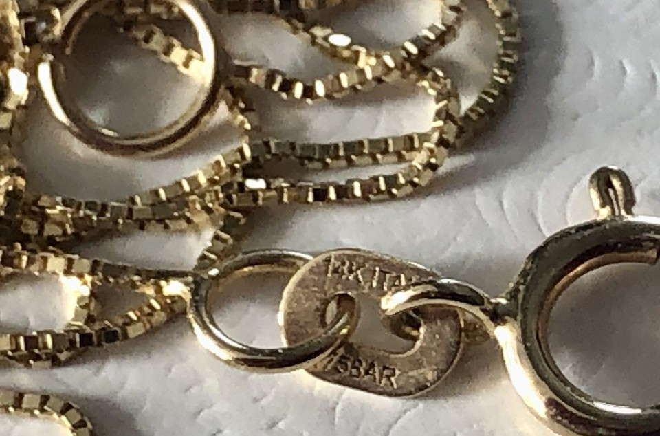 18” 14k Yellow Gold Box chain Necklace Heart Pend 1.52 Gr. 14k Italy ...