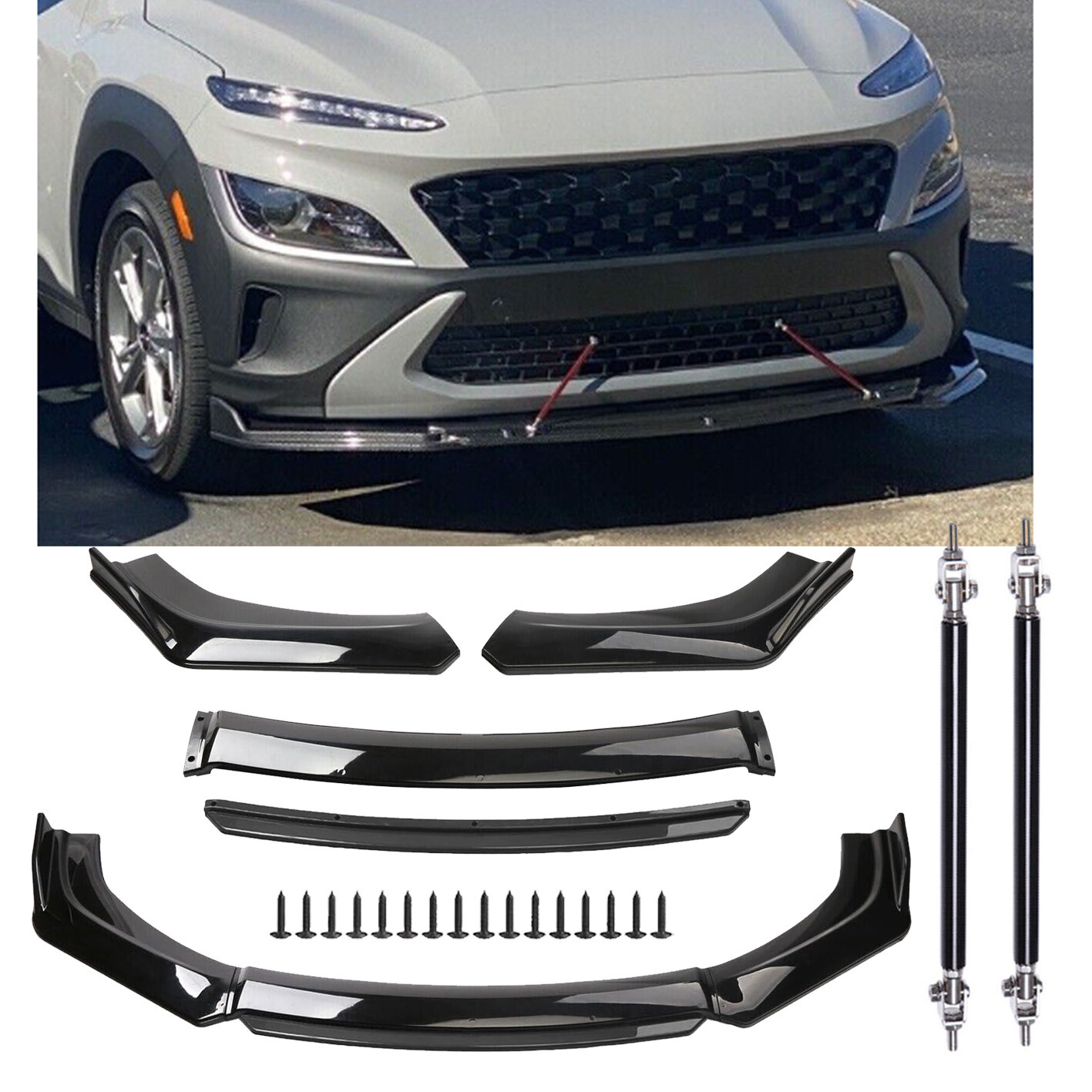 For Hyundai Kona Front Bumper Lip Spoiler Splitter Body Kit Glossy ...