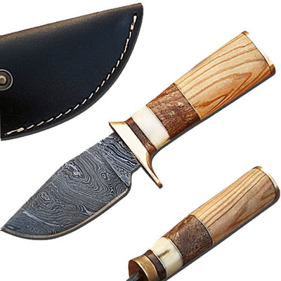 Handmade Woodsman Damascus Steel Custom Skinner Full Tang Olive Wood ...