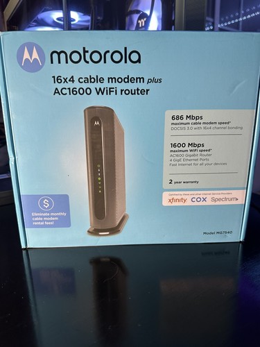 MOTOROLA MG7540 16x4 Cable Modem Plus AC1600 Dual Band Wi-Fi Gigabit ...