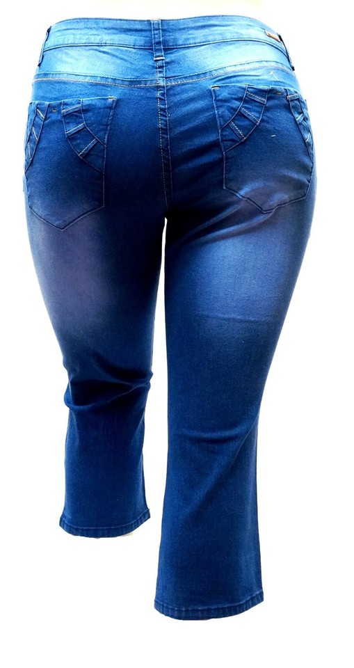 WOMEN'S PLUS SIZE Stretch BLUE denim Jeans CAPRI Distressed Ripped 14 ...