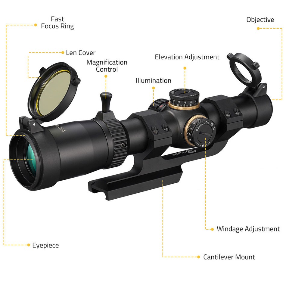 1-6x24 LPVO Rifle Scope R & G Dual Illumination Low Power Variable ...