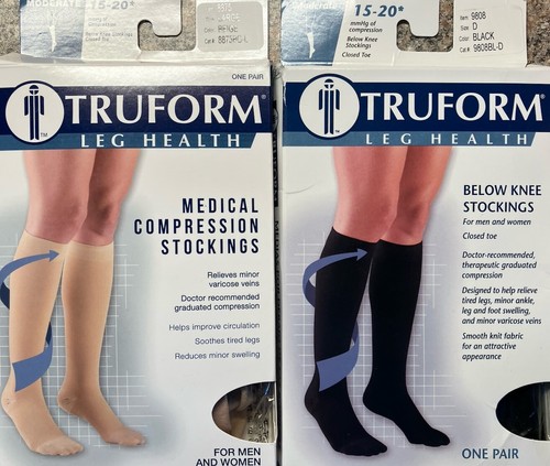 Truform Leg Health Below Knee Stockings Closed Toe 15-20 MMHG Sz. Large ...