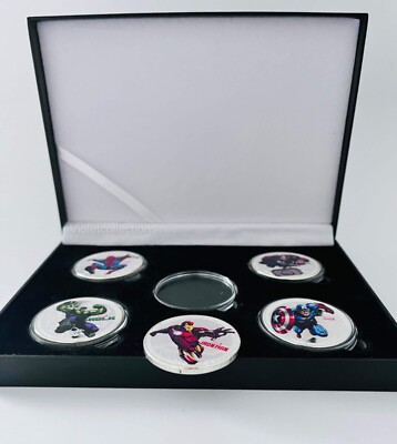 Marvel Superheroes Hulk x5 Silver Plated Complete Coin Set In A Display ...