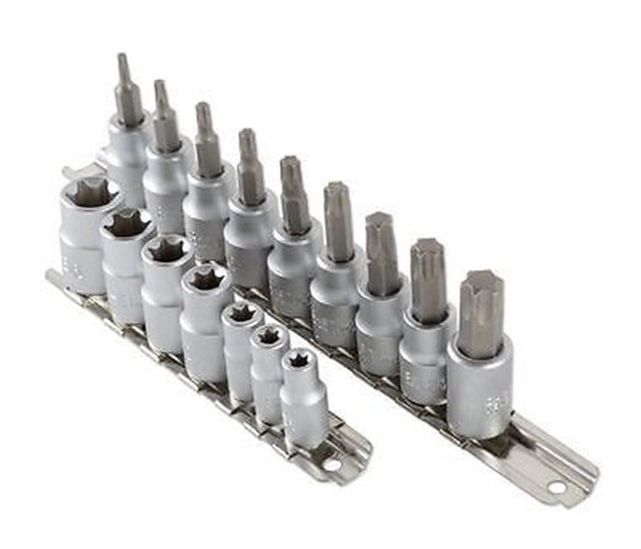 18 Piece Star Driver Bit Female and Male E Socket Tool Set Tork Torx ...