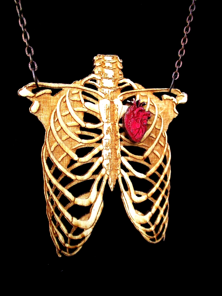 UNIQUE MACABRE LASER-CUT WOODEN TORSO PENDANT & CHAIN - HALLOWEEN - USA ...