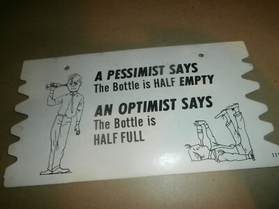 Vintage Plak Kard Postcard Cardboard Sign Pessimist Optimist Bottle ...