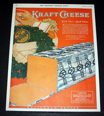 1924 OLD MAGAZINE PRINT AD, KRAFT CHEESE, GOOD CHEER AND GOOD CHEESE ...