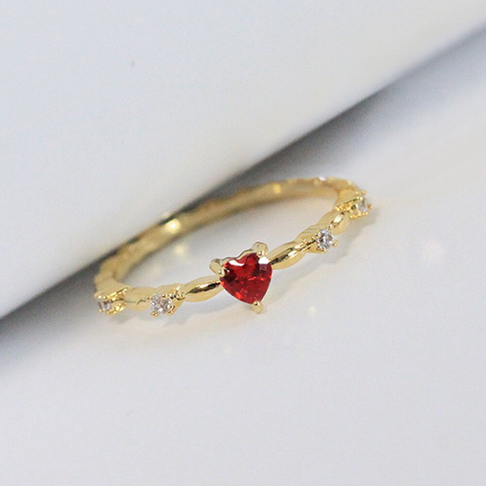 Elegant 925 Silver Red Crystal Heart Handmade Ring for Women Best Gift ...