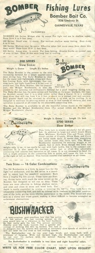 c1950 Bomber Bait Co Gainesville TX Lure Advertisement Baby Midget ...