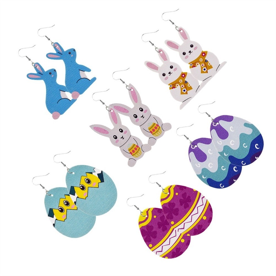 6 Pairs Easter Egg Rabbit Ear Drops Easter Elements Design Earrings ...
