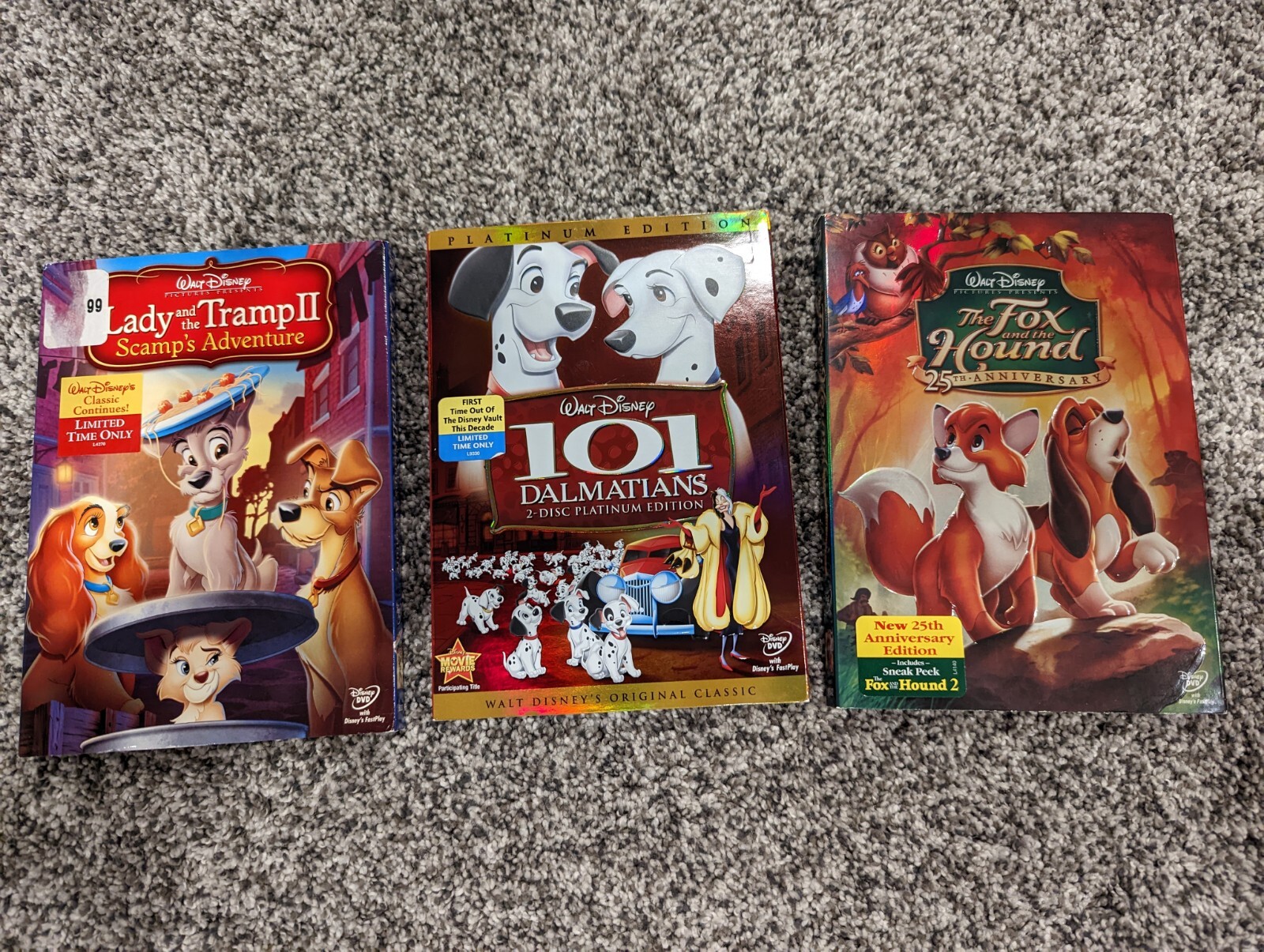 Disney DVDs - Fox And The Hound, 101 Dalmatians, Lady And The Tramp Two ...